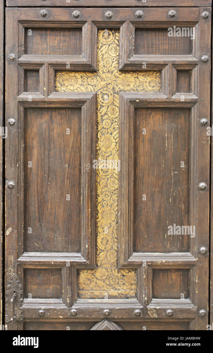 Wooden cross on door of building, construction and religion Stock Photo ...