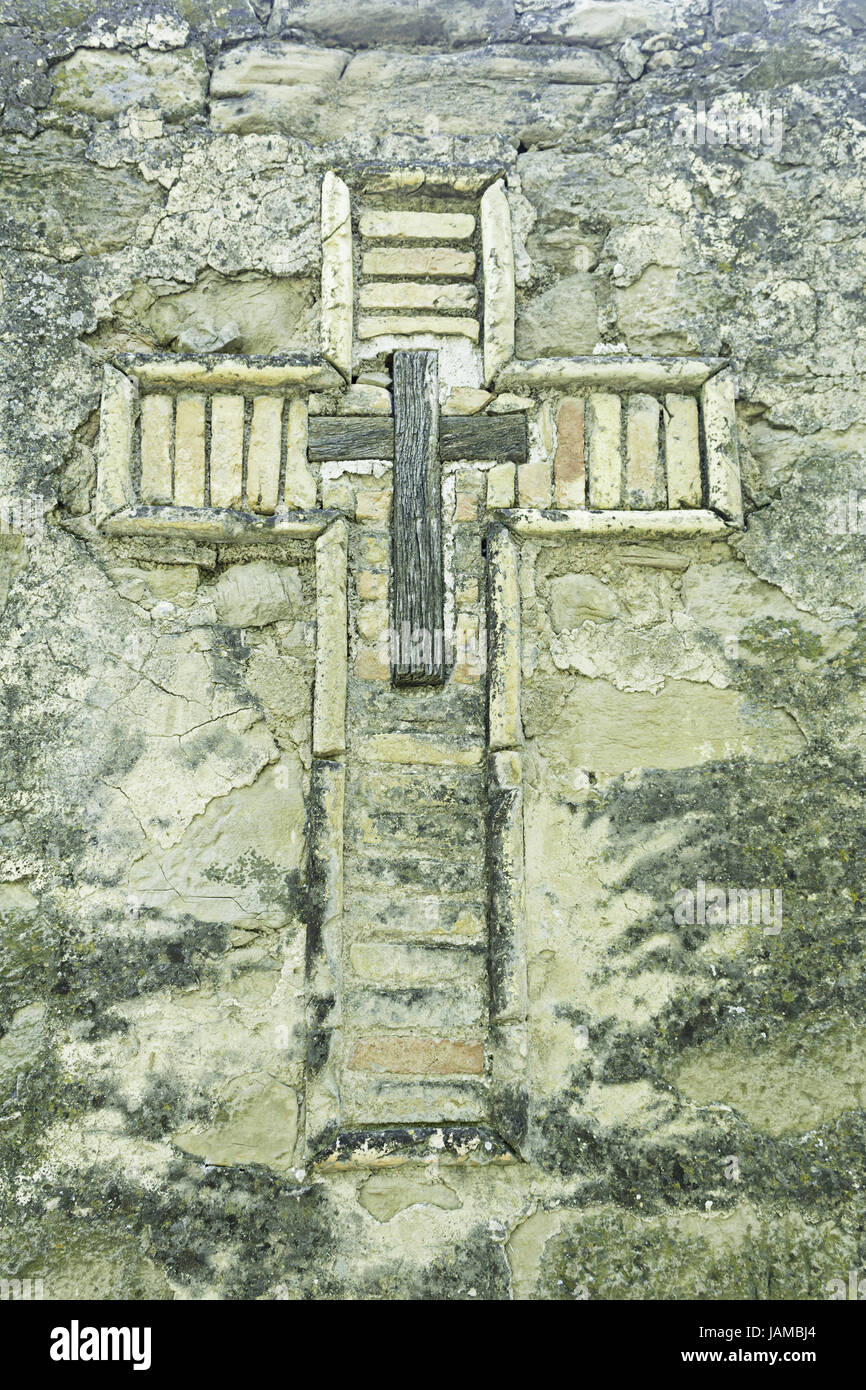 Cruz wall of stone and wood, and Christian religious symbolism Stock ...