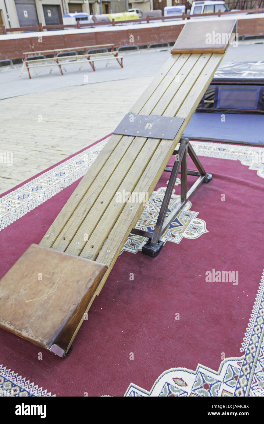 Springboard for wood jugglers urban celebration, event Stock Photo - Alamy