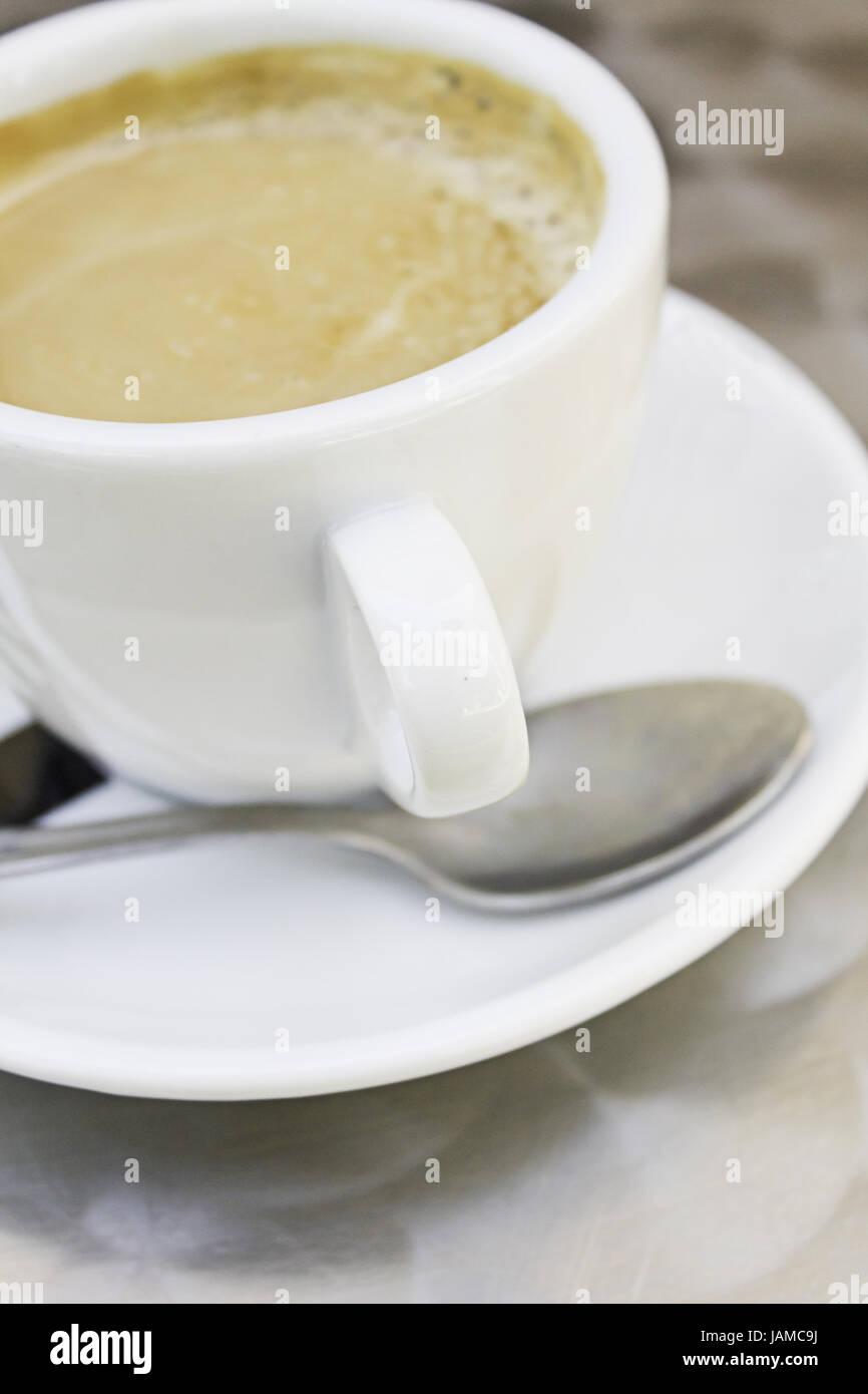 Cafe table with cup bar, drink and hospitality Stock Photo - Alamy