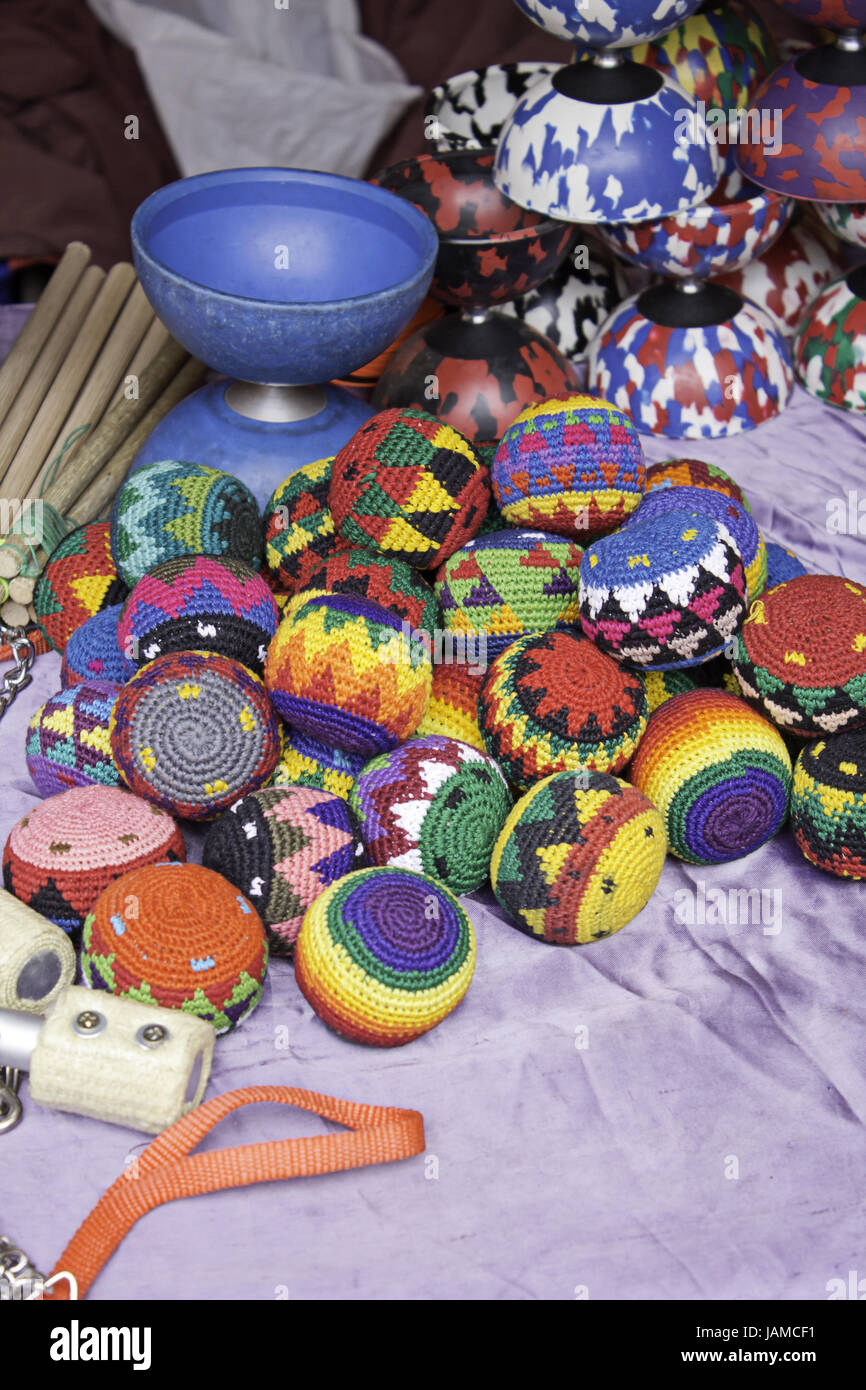 Objects of juggling selling and trading market, ball and maces Stock ...
