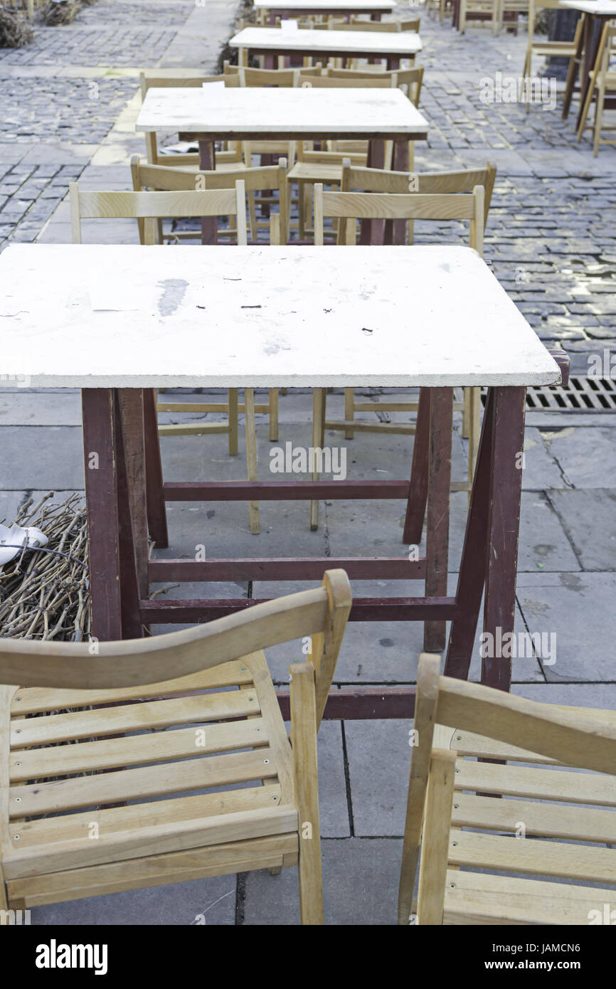 Tables in urban street restaurant and catering business Stock Photo - Alamy