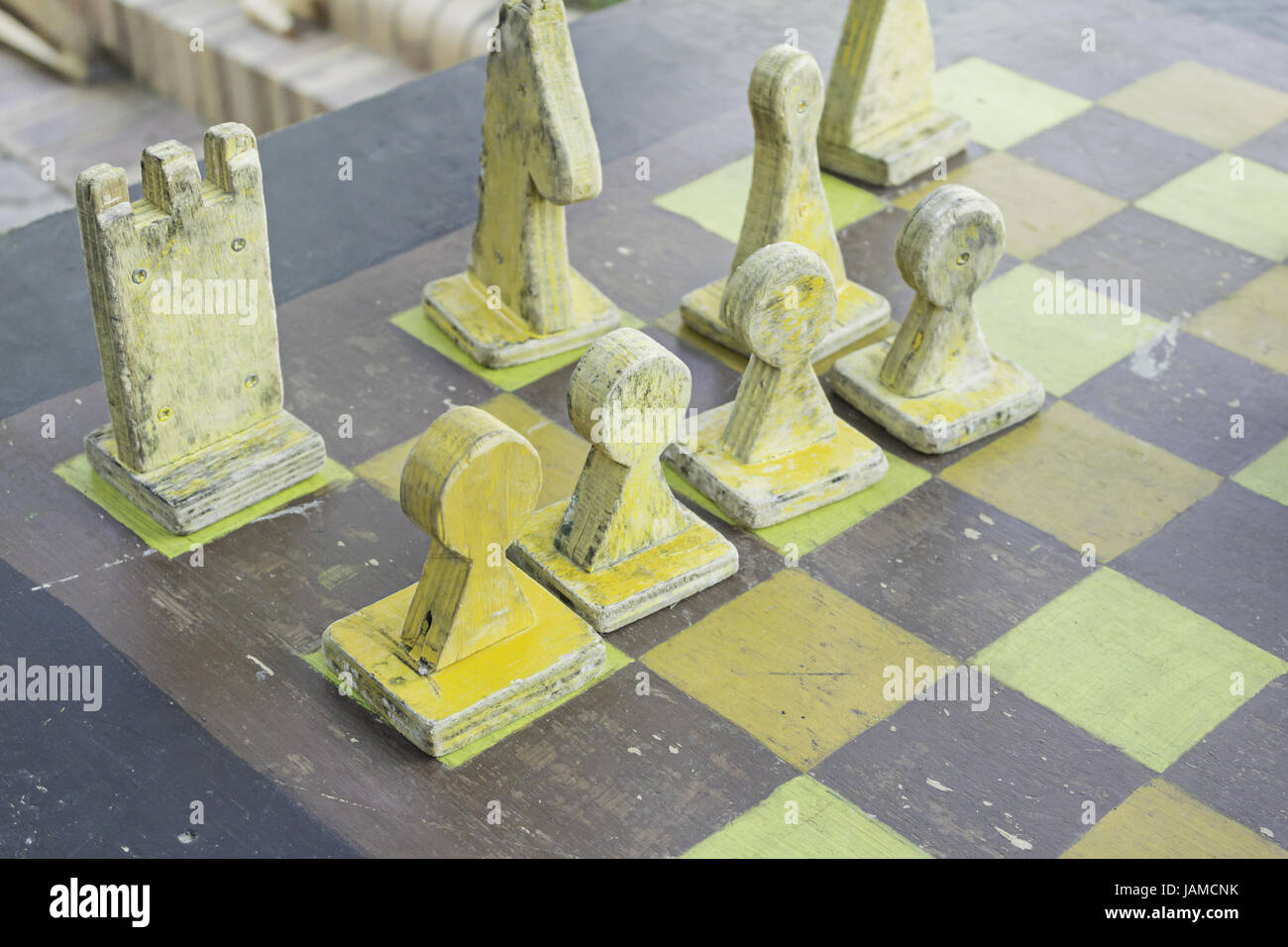 Wooden chess board carved, fun and games Stock Photo - Alamy