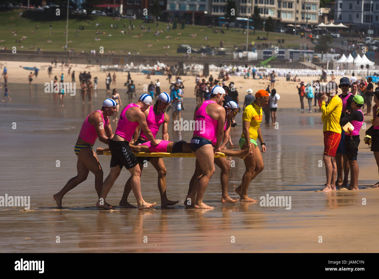 Water safety and Surf Life saving club in action on Bondi Beach, Sydney ...
