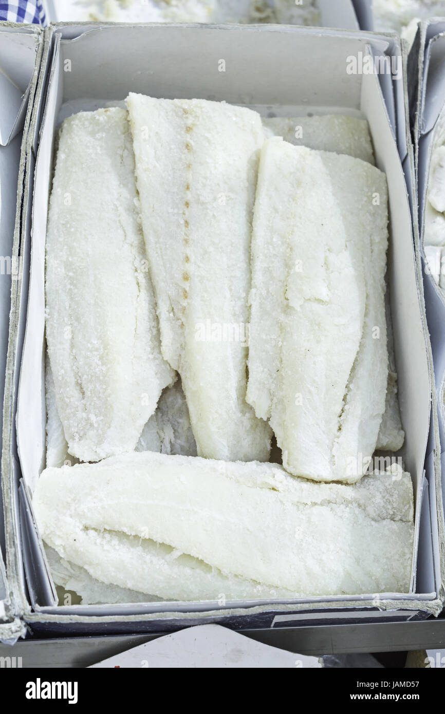 Fish shop salted cod, and fish feed market Stock Photo - Alamy