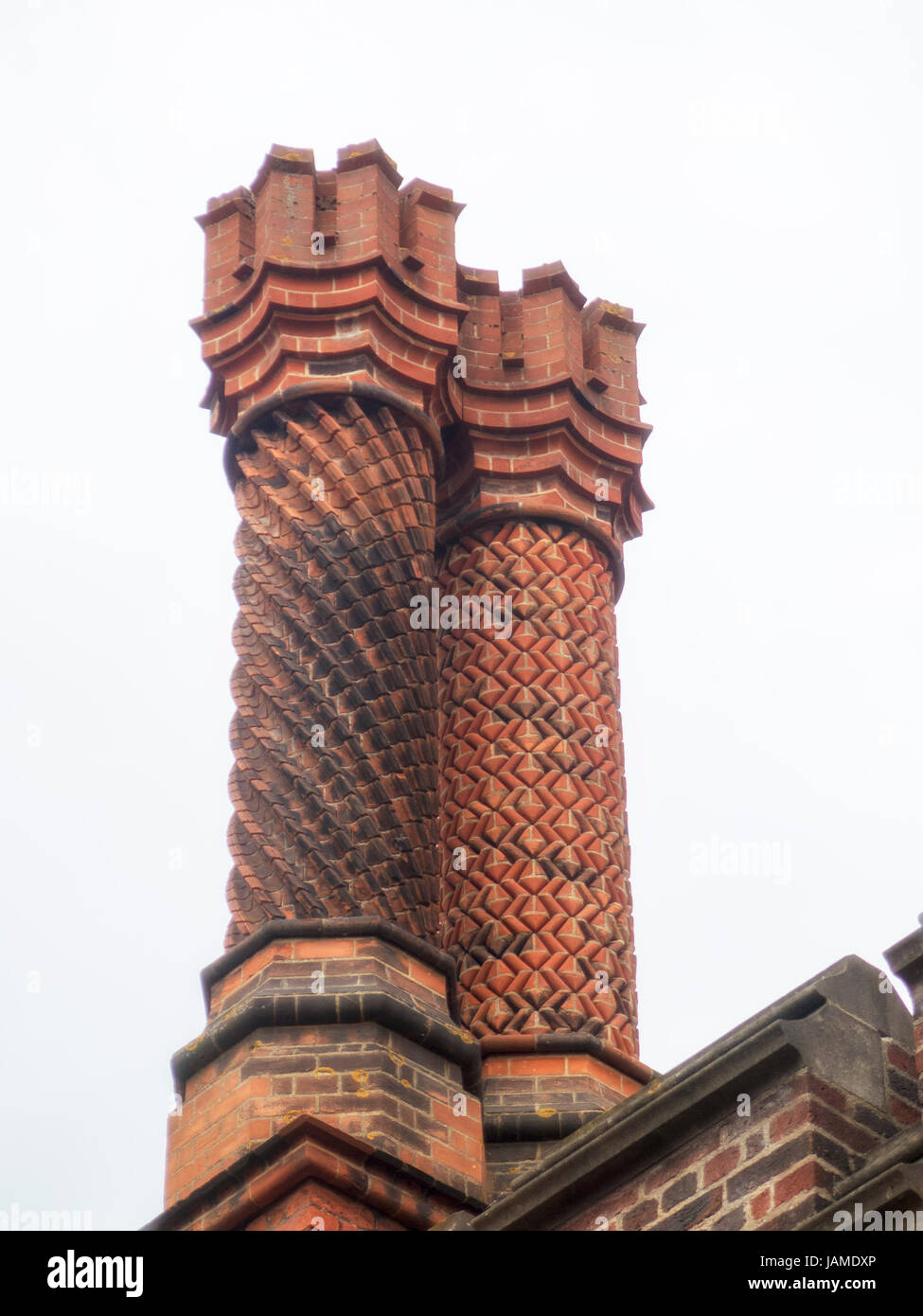 Tudor masonry chimneys at Hampton Court Palace, Richmond on Thames ...