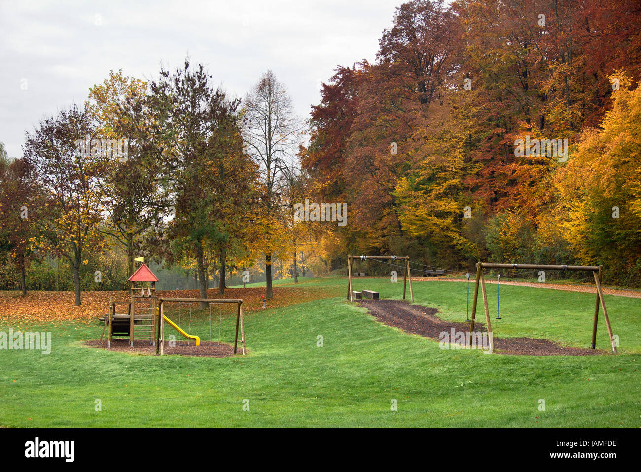 idyllic rural autumn scenery at a playground in Southern Germany Stock ...