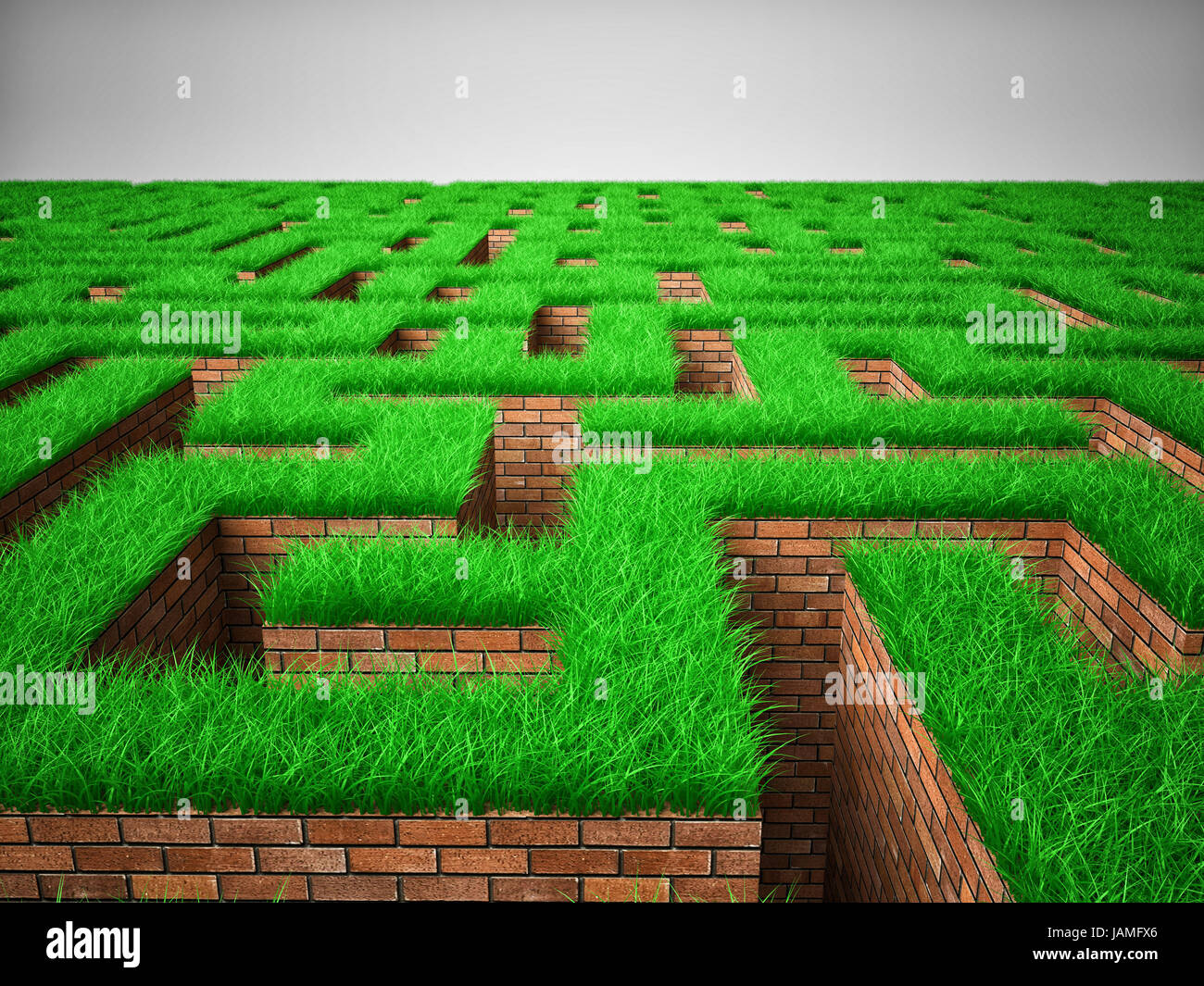 3d image of brick maze and green grass Stock Photo - Alamy