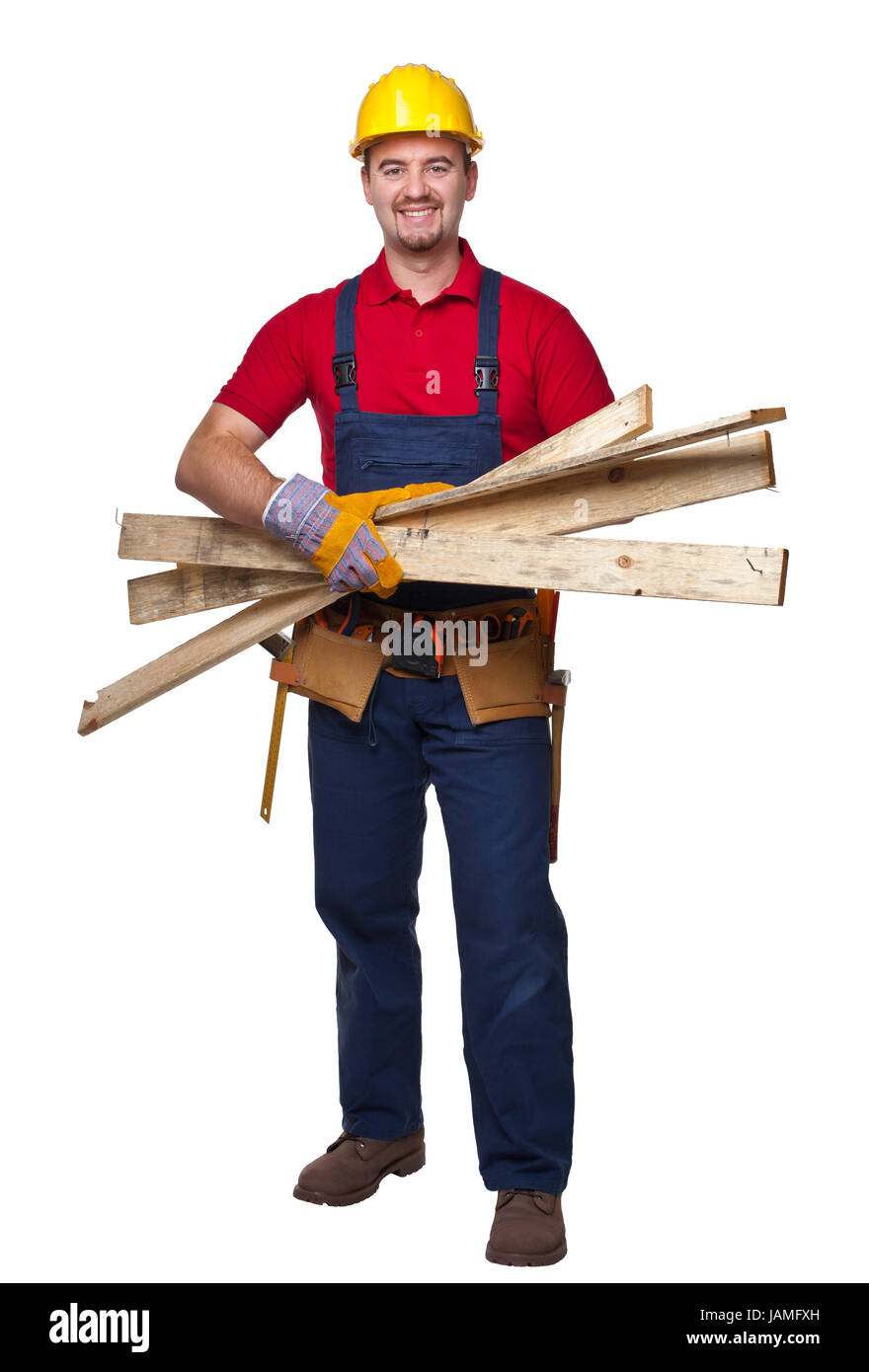 portrait of caucasian handyman isolated on white background Stock Photo ...
