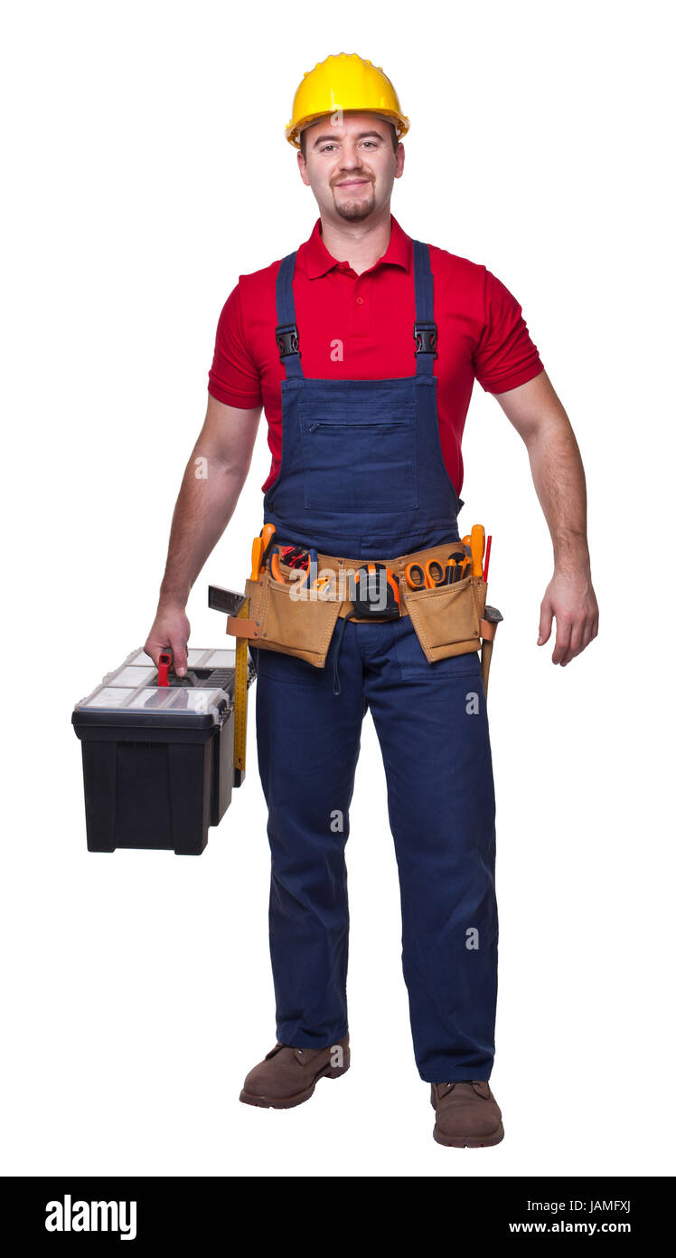 portrait of caucasian handyman isolated on white background Stock Photo ...