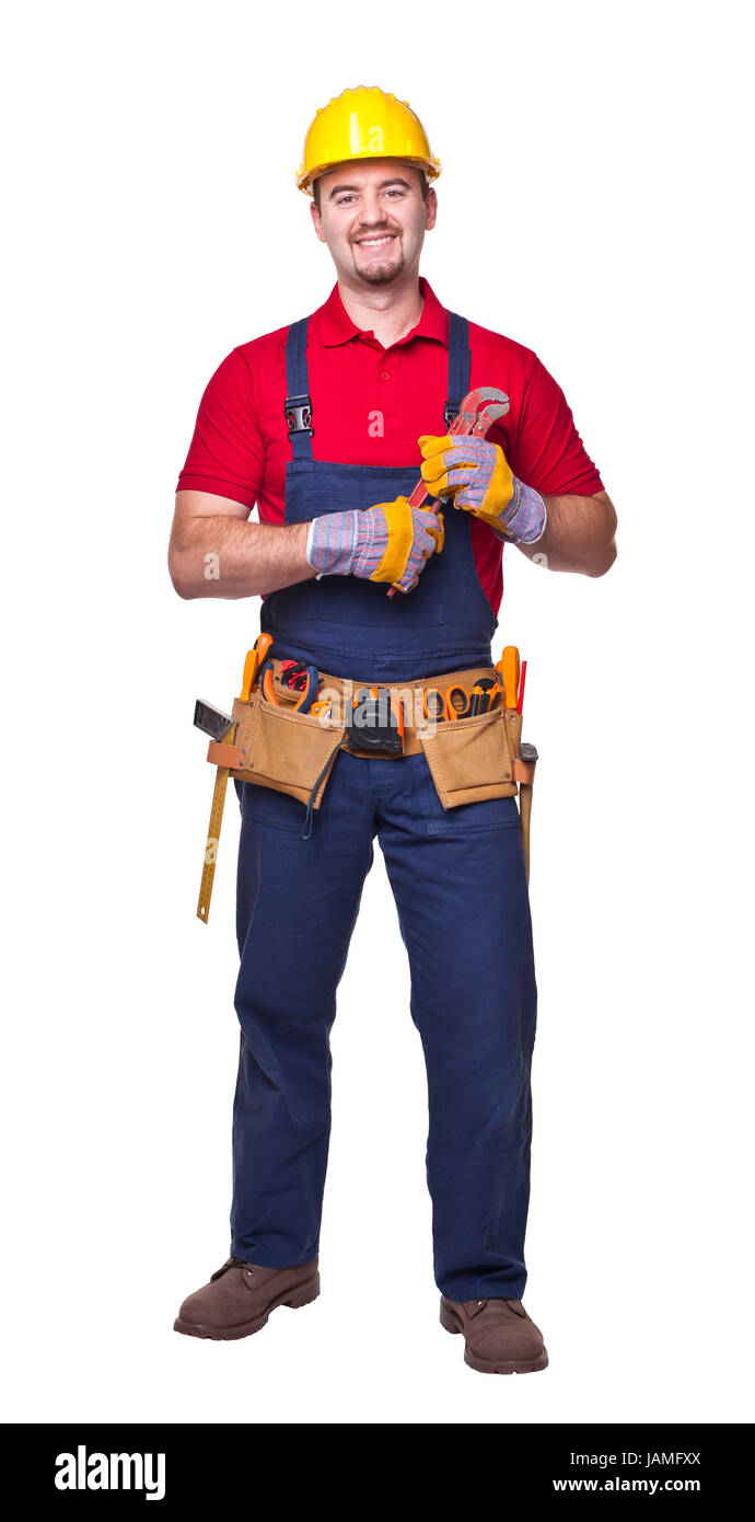 portrait of caucasian handyman isolated on white background Stock Photo ...