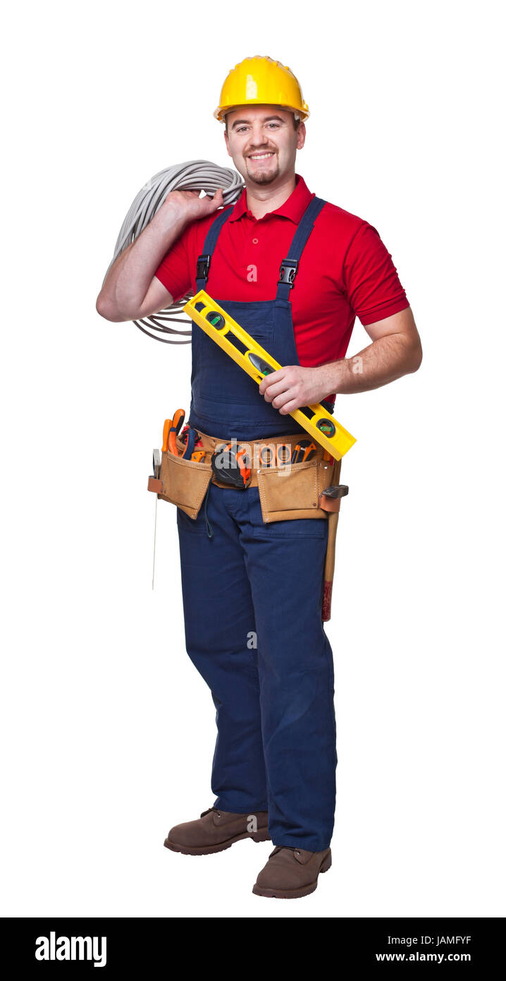 portrait of caucasian handyman isolated on white background Stock Photo ...