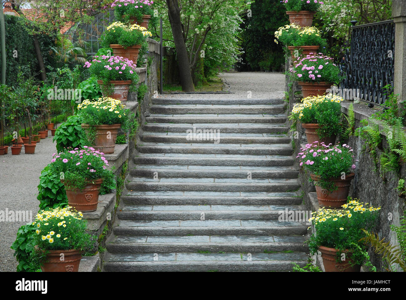 Italy,Piedmont,Isola Bella,stone stairs,floral decoration Stock Photo ...