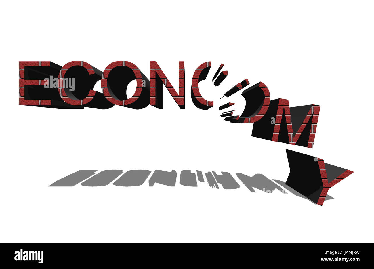 3D render of word Economy crashing in pieces Stock Photo - Alamy
