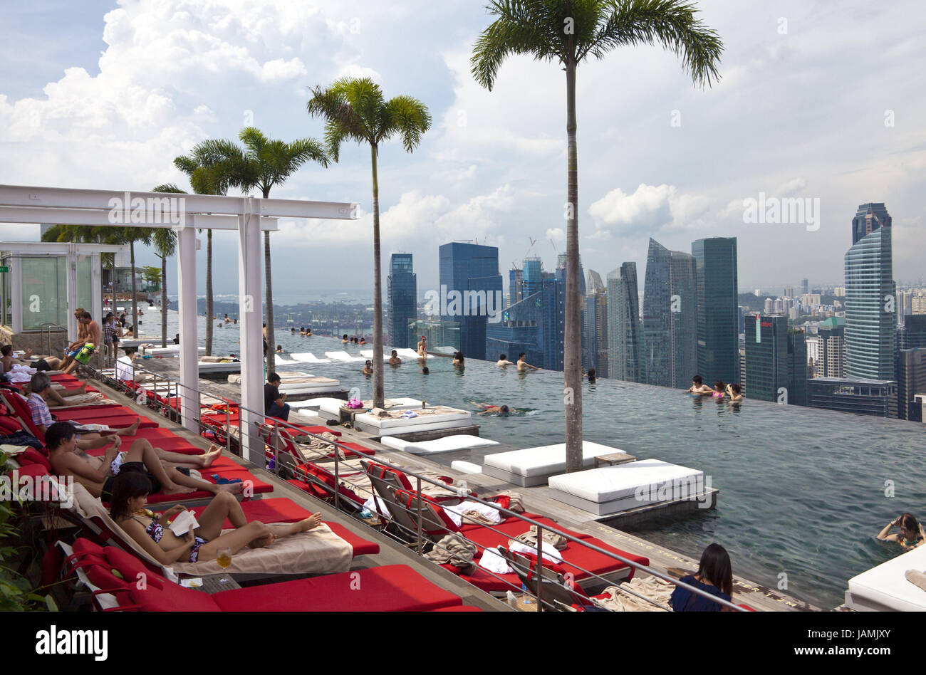 Singapore,hotel 'Marina Bay Sands',roof terrace,swimming pool,guests ...