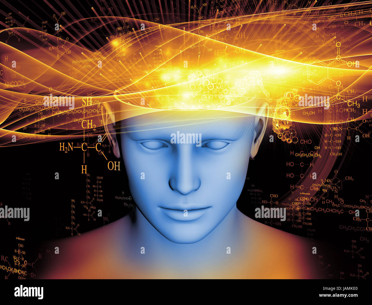 Abstract composition of human head and symbolic elements suitable as ...