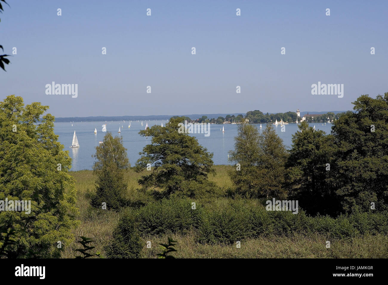 Germany,Upper Bavaria,Lake Chiem,sailboats,women's island,Bavaria ...