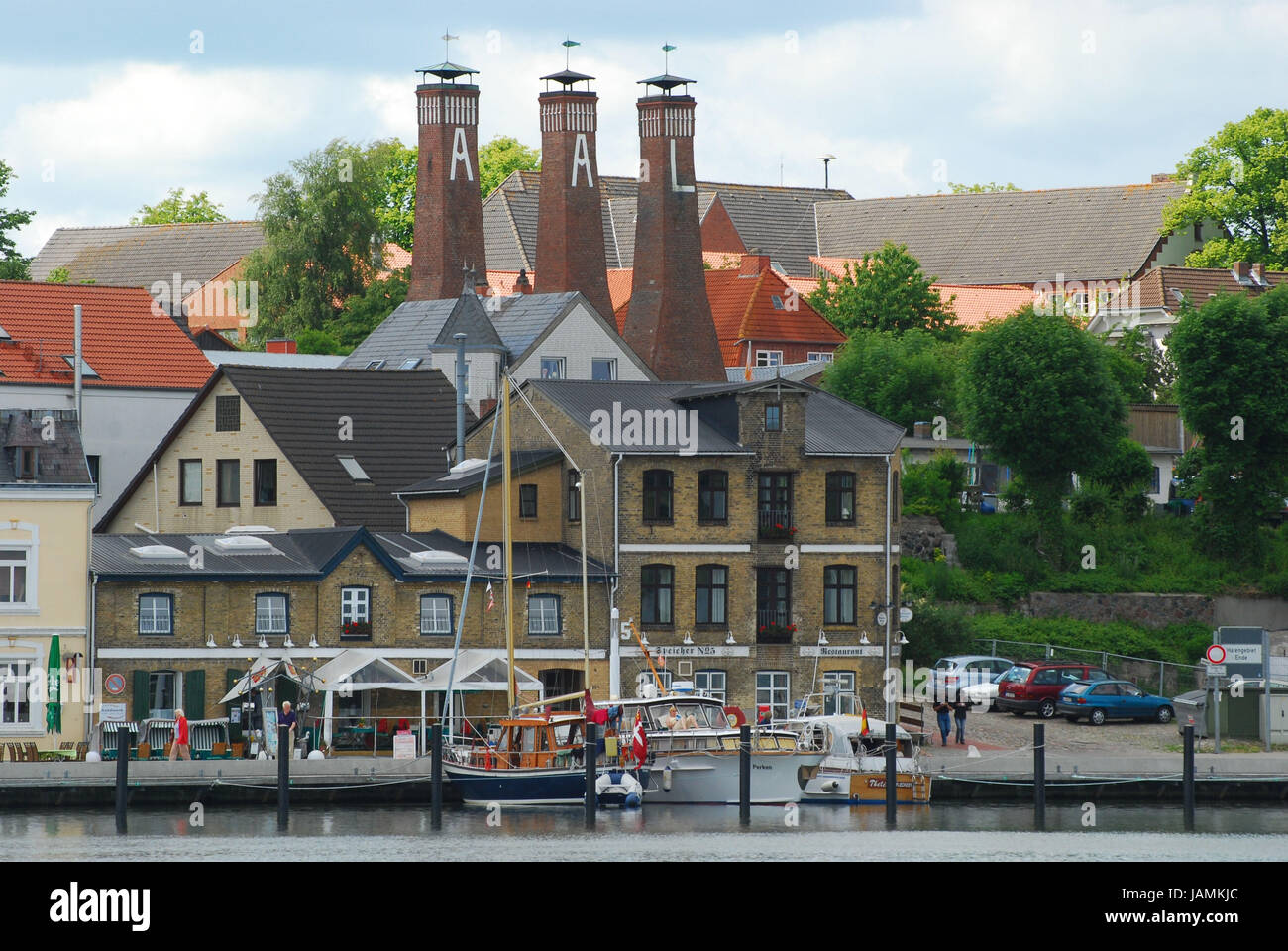 Germany,Schleswig - Holstein,Kappeln,tench,bank promenade,fishing port ...