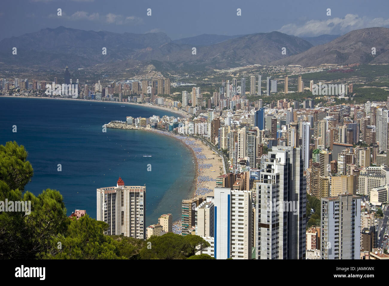 Spain,Costa Blanca,Benidorm,town overview,coast,sea,Europe,the ...
