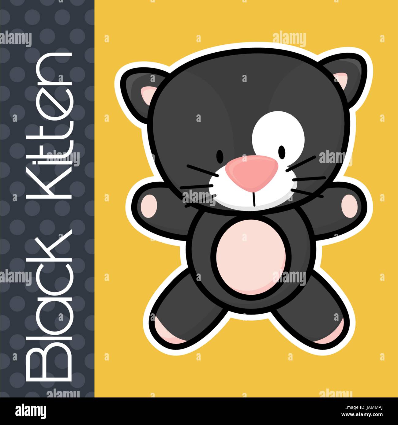 cute little baby black cat and text on solid color background with ...