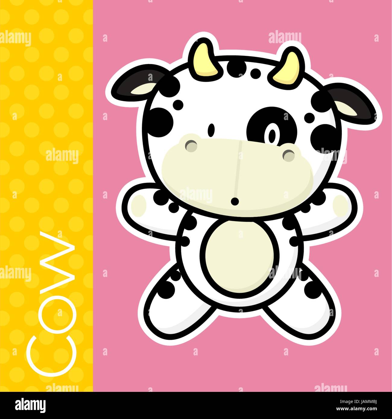 cute little baby cow and text in flat design on solid color background ...