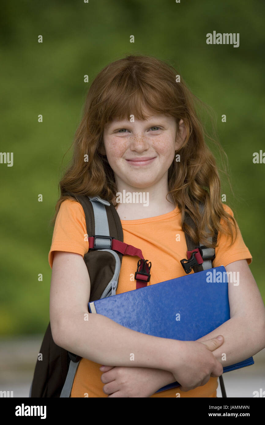 Girls,school cases,smile,half portrait Stock Photo - Alamy