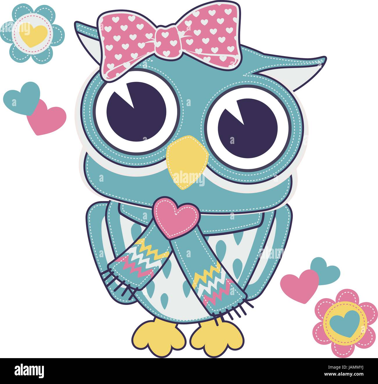 cute baby owl girl with backstitch isolated on white background Stock ...