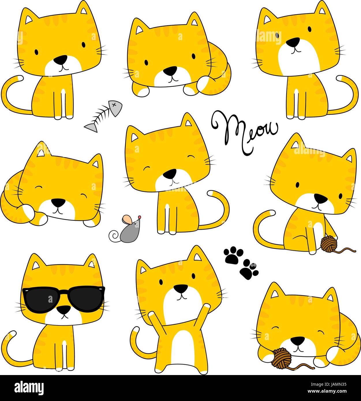 cute cats and design elements isolated on white background Stock Vector ...