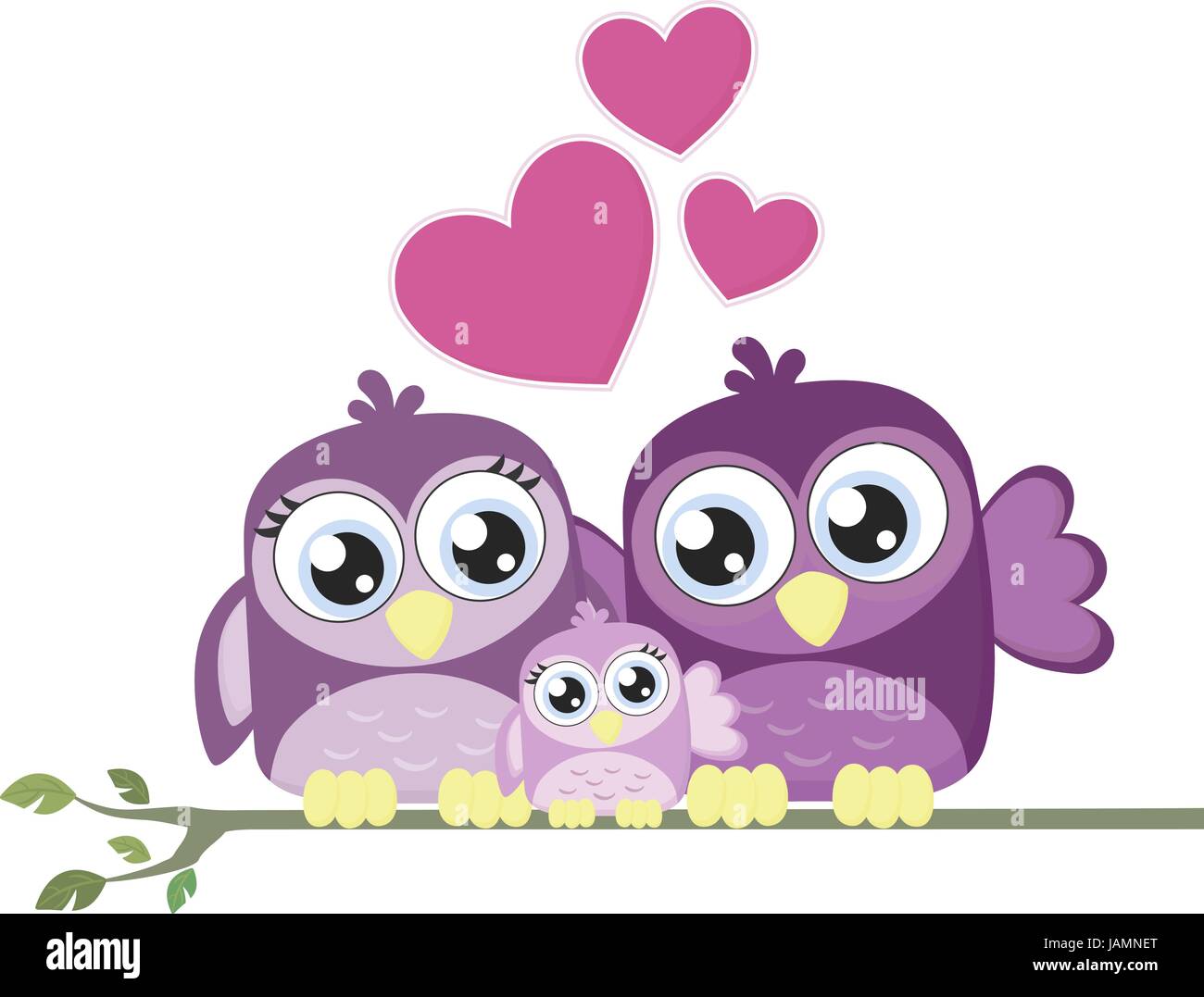 cute birds family posing on a branch isolated on white background Stock ...