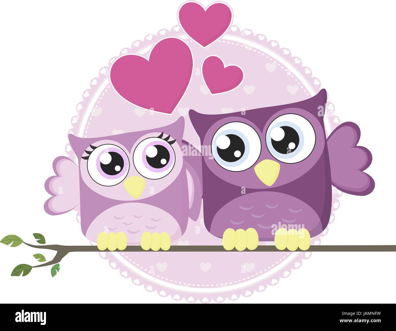cute couple of loving owls isolated on white background Stock Vector ...