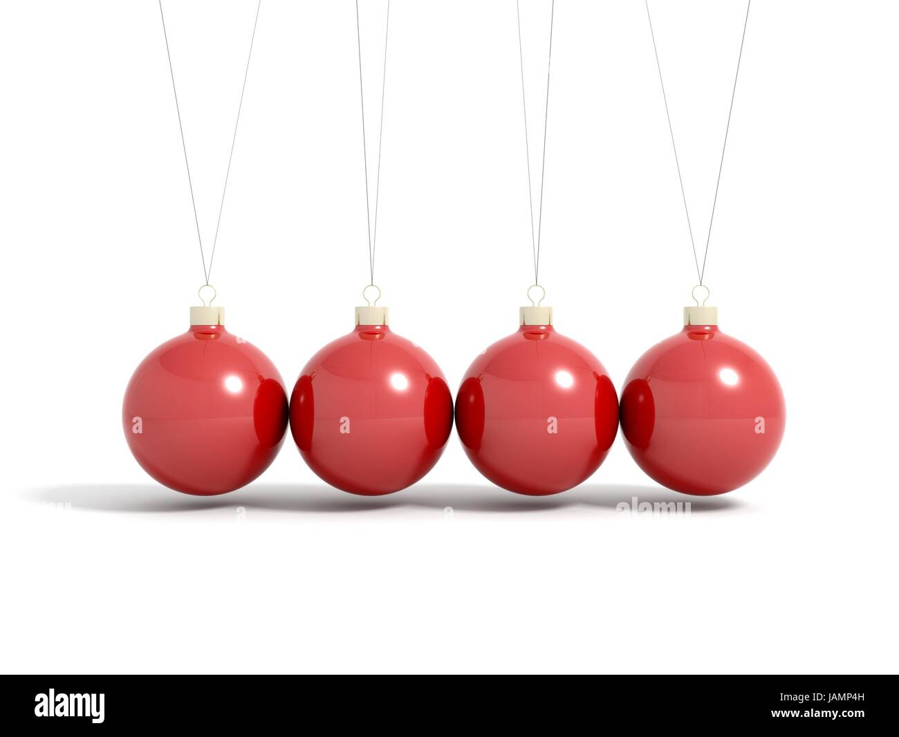 Render of red christmas balls in pendulum isolated on a white ...
