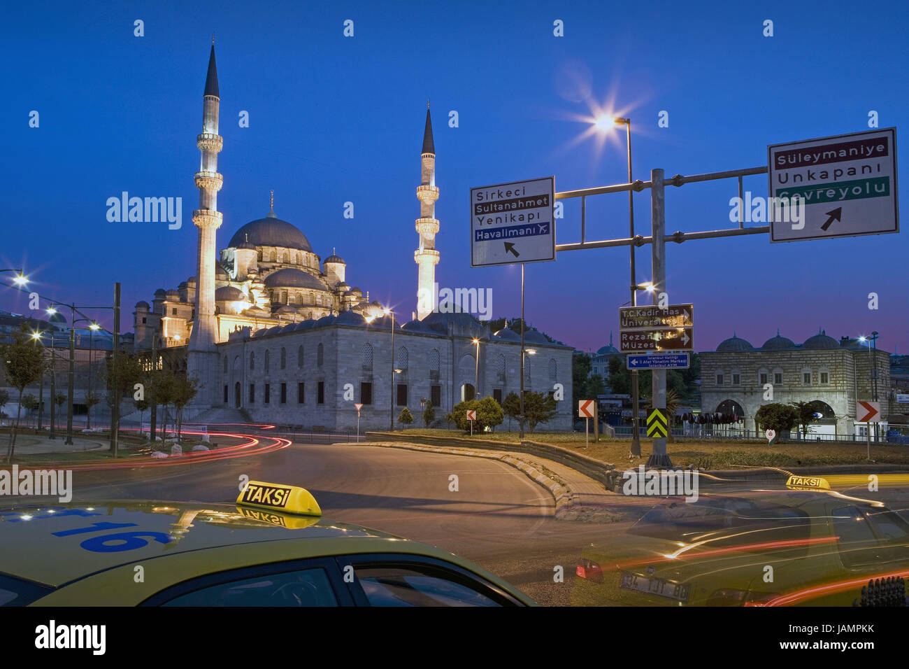 Turkey,Istanbul,Yeni Camii,mosque,lighting,signs,street,traffic,detail ...