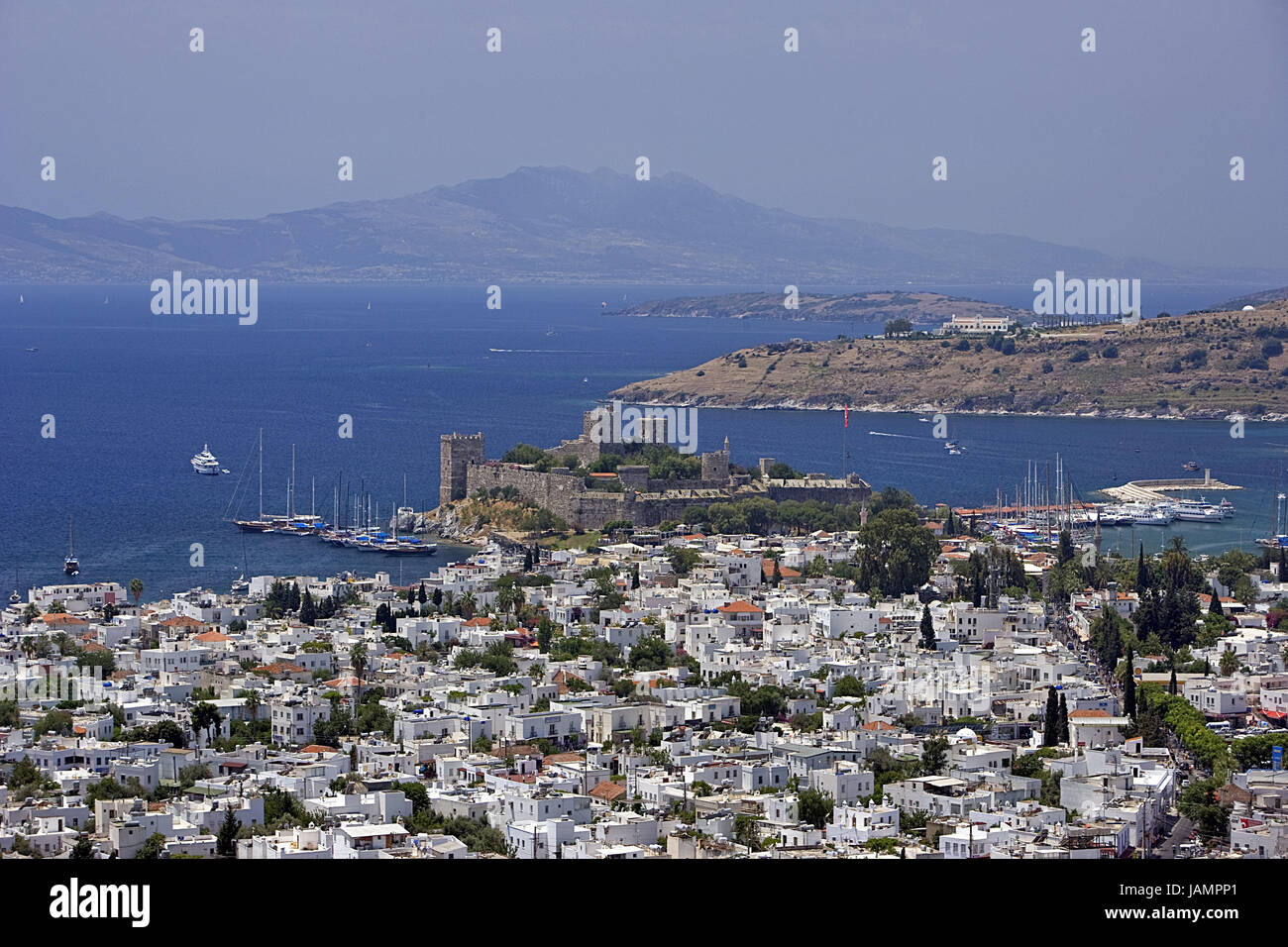 Turkey,Bodrum,town view,harbour,ships,fort piece Peter,town,port,sea ...