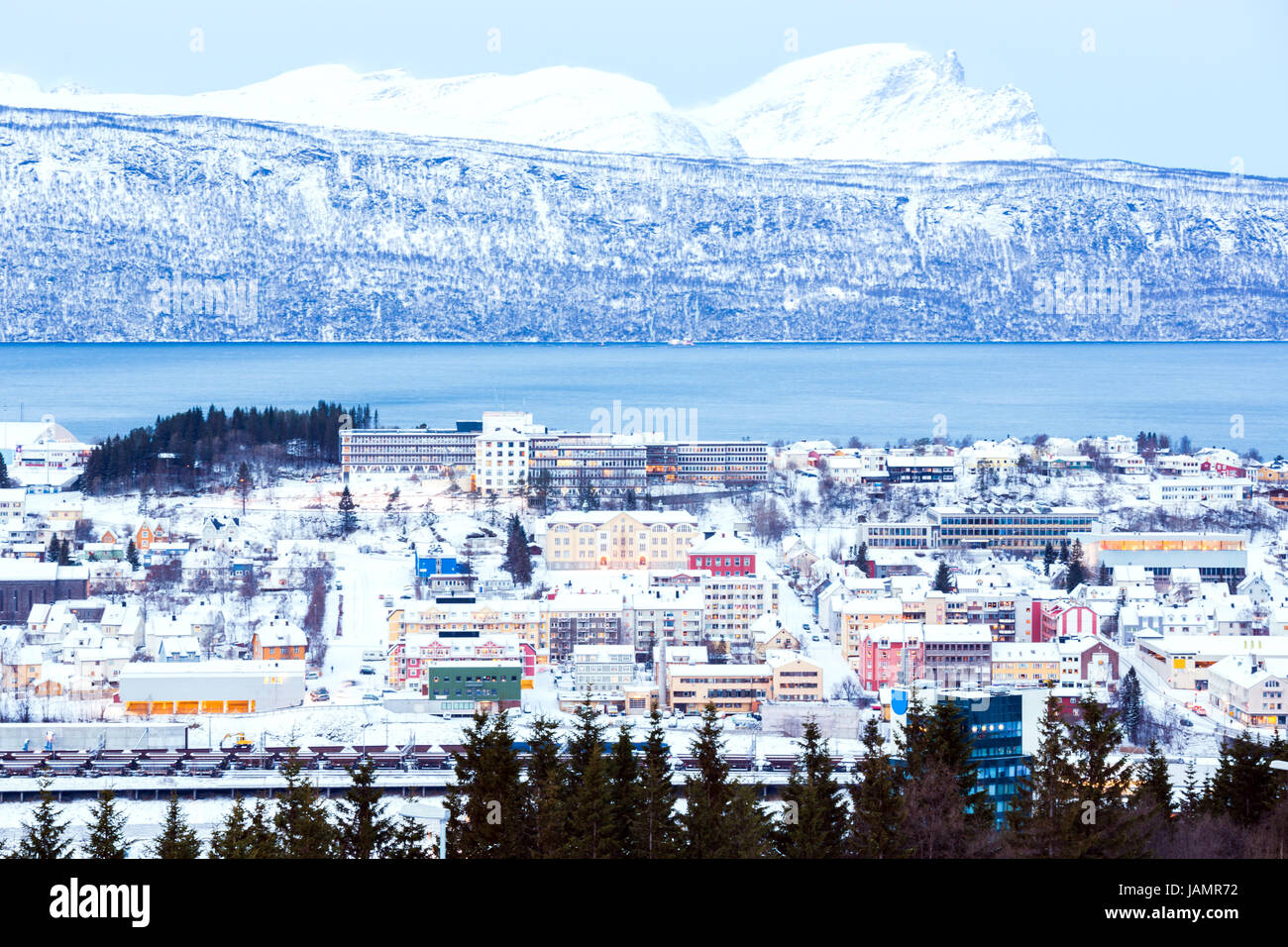 Aerial view of Narvik Cityscape at dusk Norway Stock Photo - Alamy