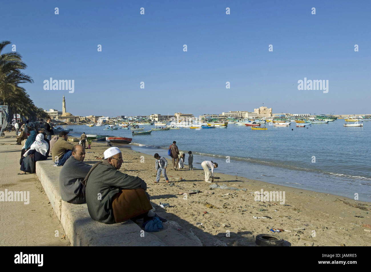 Egypt,Alexandria,bank promenade,passer-by,sea,fort Qaitbay Stock Photo ...