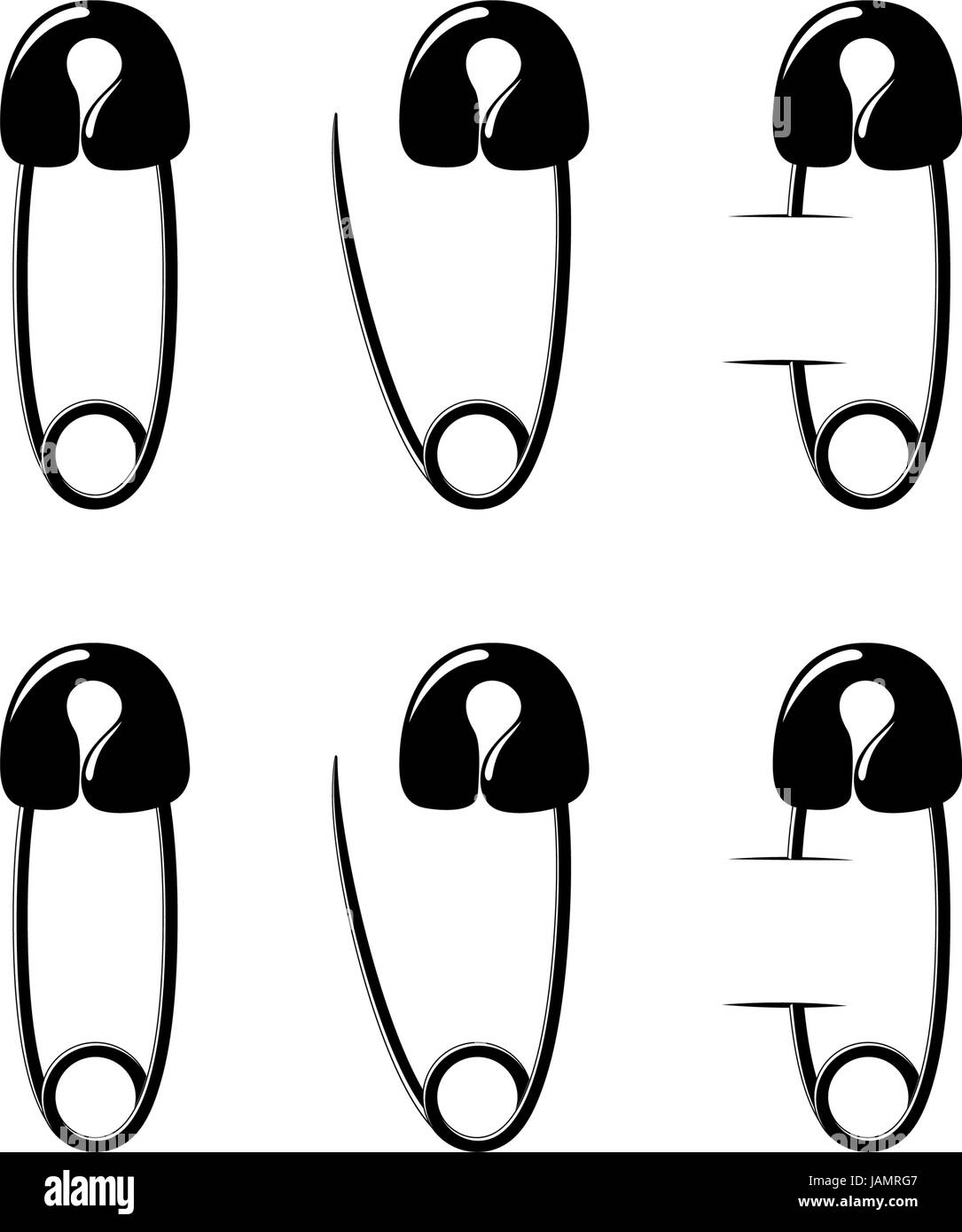 set of safety pins silhouettes isolated on white background Stock ...