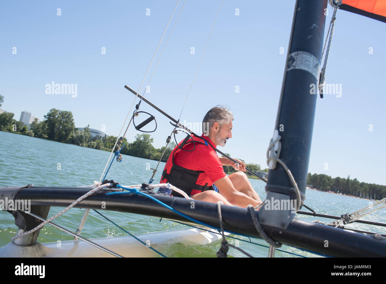 main sailing in a lake Stock Photo - Alamy