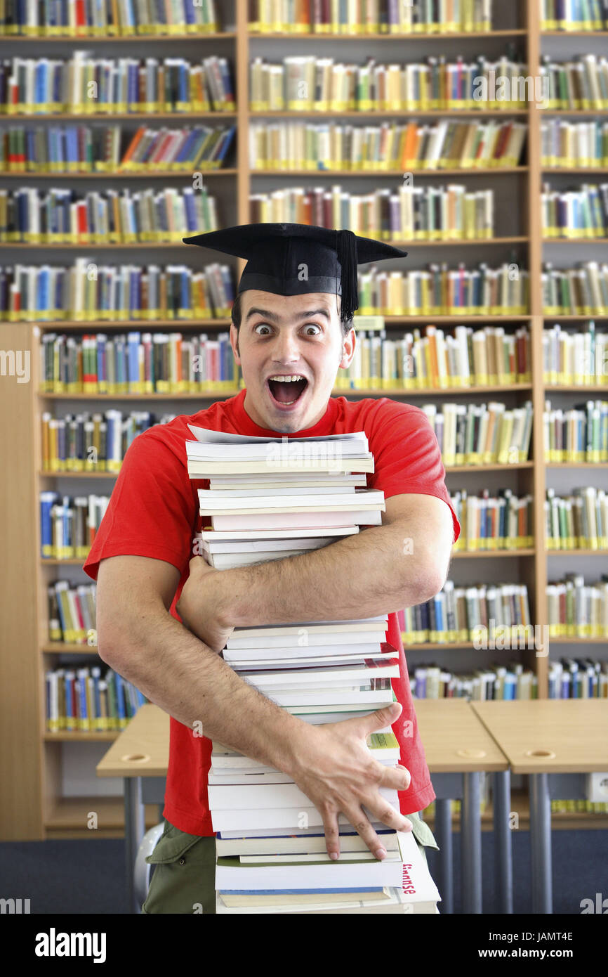 University,library,student,doctoral cap,laugh,hold melted,book batch ...