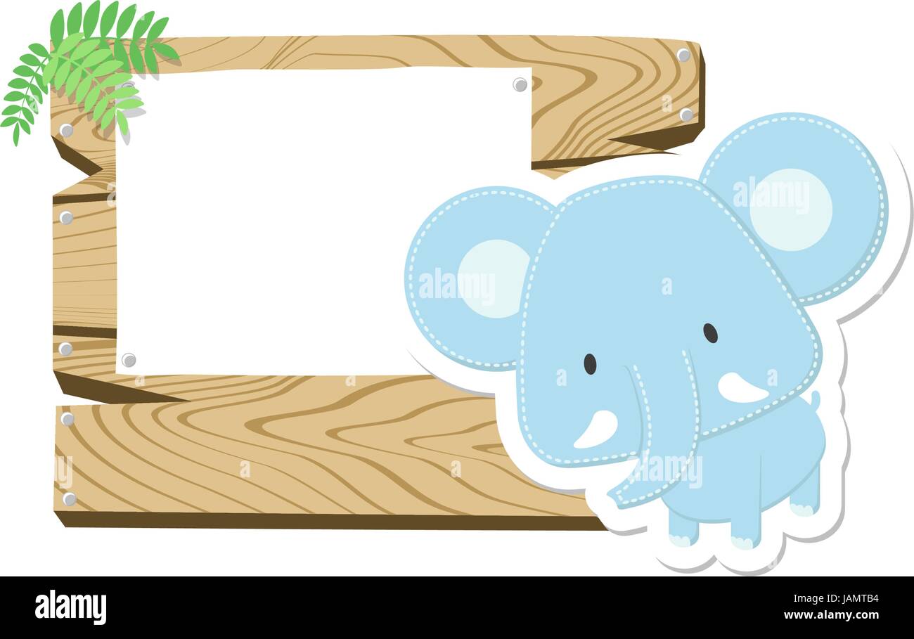 illustration of cute baby elephant with wooden blank board isolated on ...