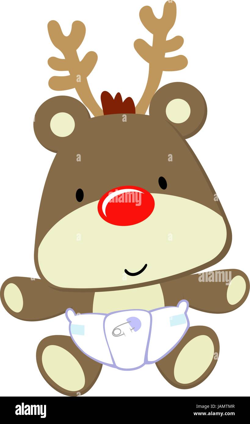 cute baby deer with red nose and diaper isolated on white background ...