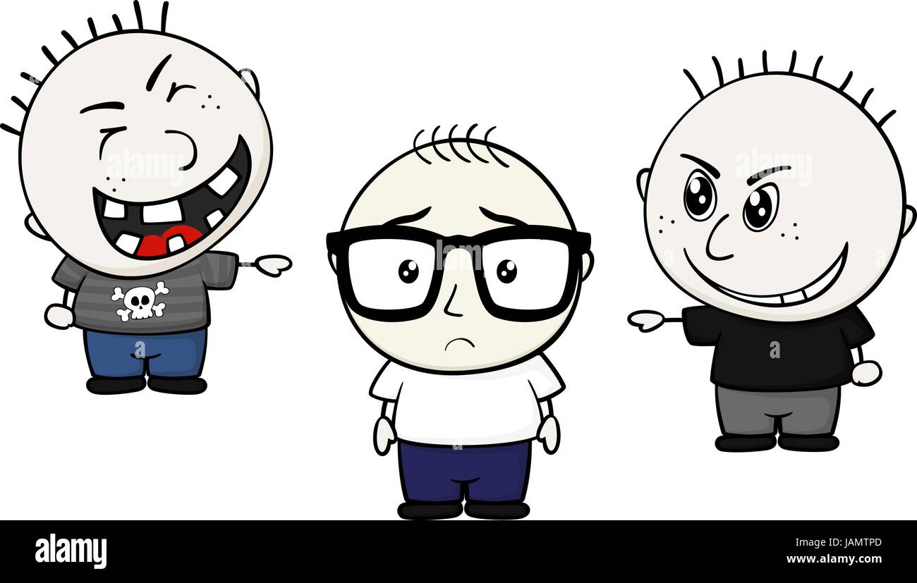 cartoon illustration of two childs bullying and teasing a little kid ...