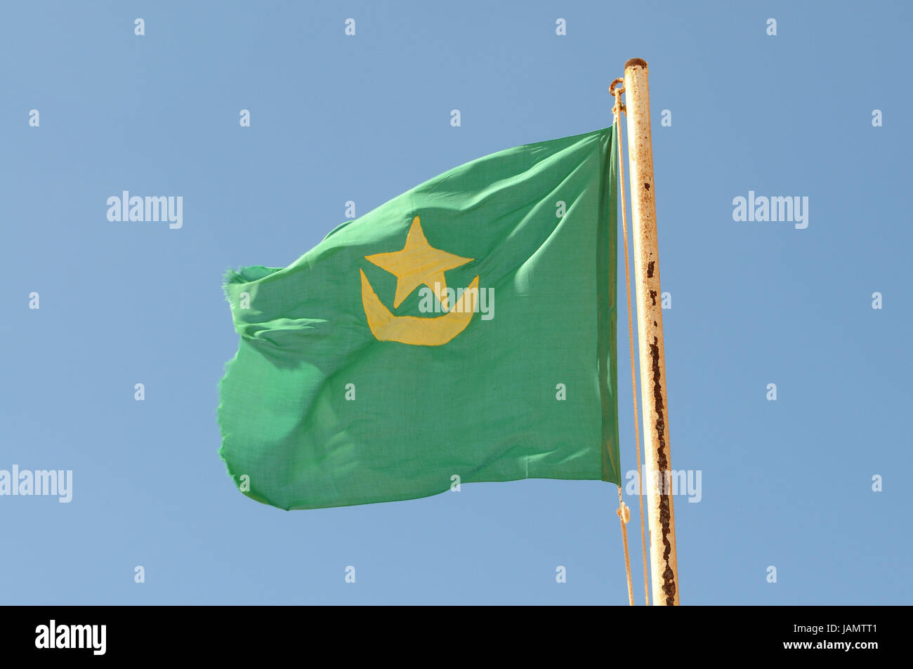 Mauritania,Banc D `Arguin national park,flagpole,national flag,West ...