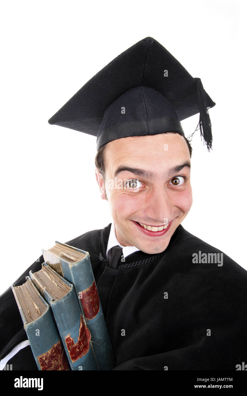 Student,doctoral cap,cassock,books hold,happily,portrait,only ...