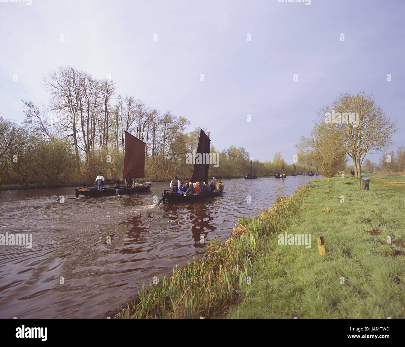 Germany,Lower Saxony,Worpswede,Teufelsmoor,peat small boats,tourists ...