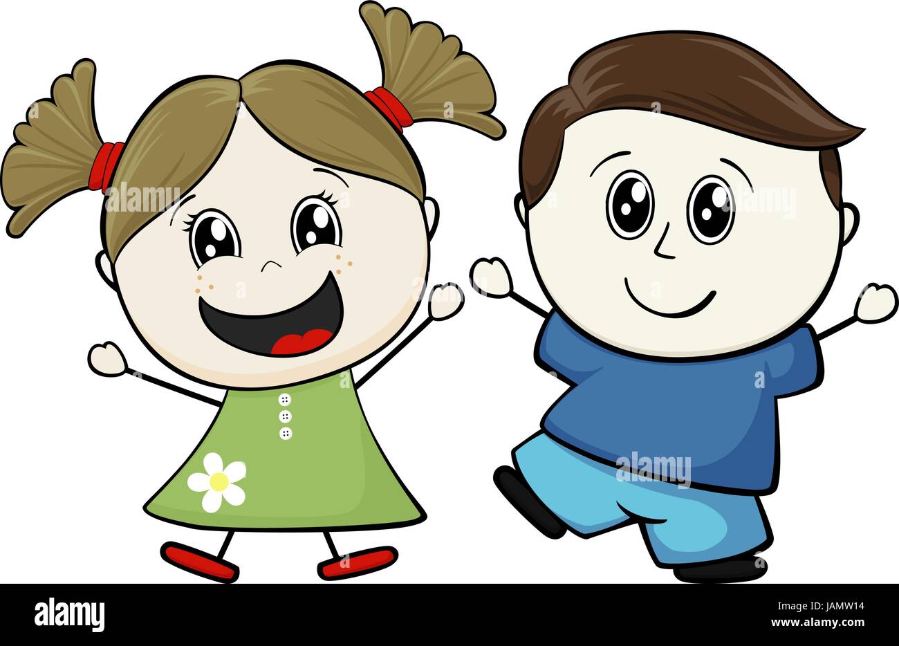 cartoon illustration of two happy little childs isolated on white ...