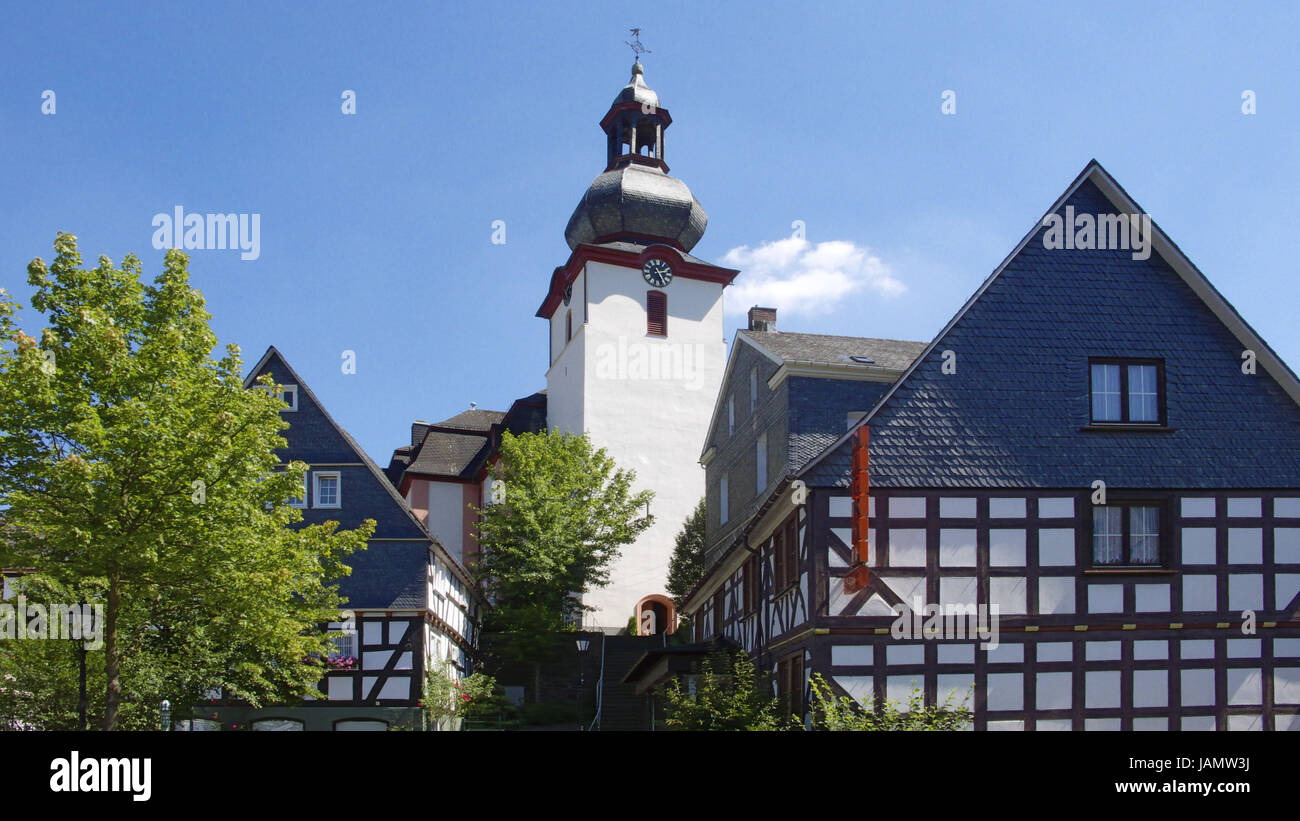 Germany,Rhineland-Palatinate,Westerwald,Daaden,parish church,baroque ...