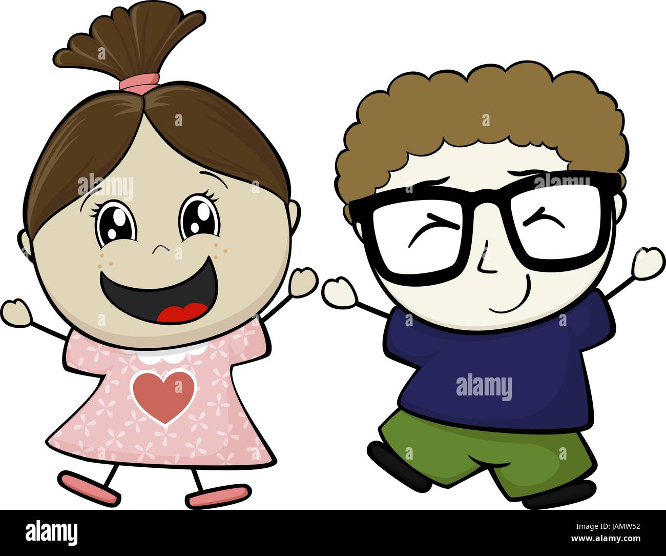 cartoon illustration of two happy little childs isolated on white ...
