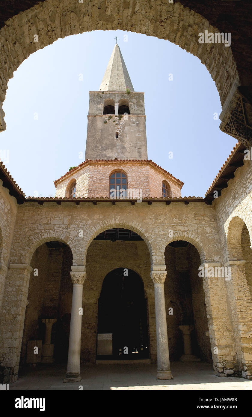 Croatia,Istria,Porec,Euphrasius basilica,atrium,bell tower,Europe ...