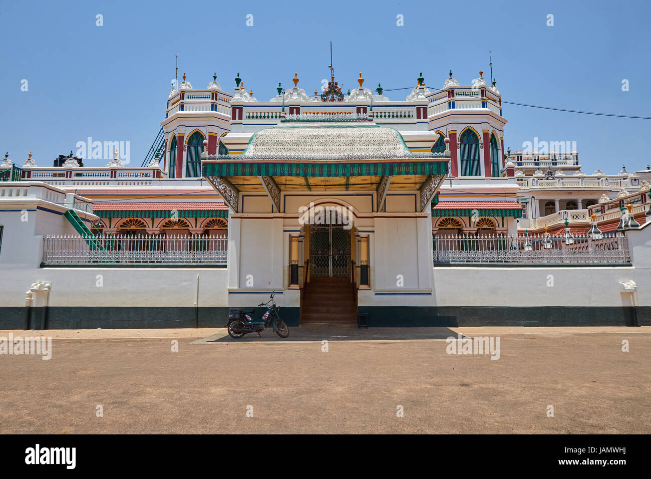 Facade of the Chettinad palace also called raja's palace, village of Karaikudi also called ...