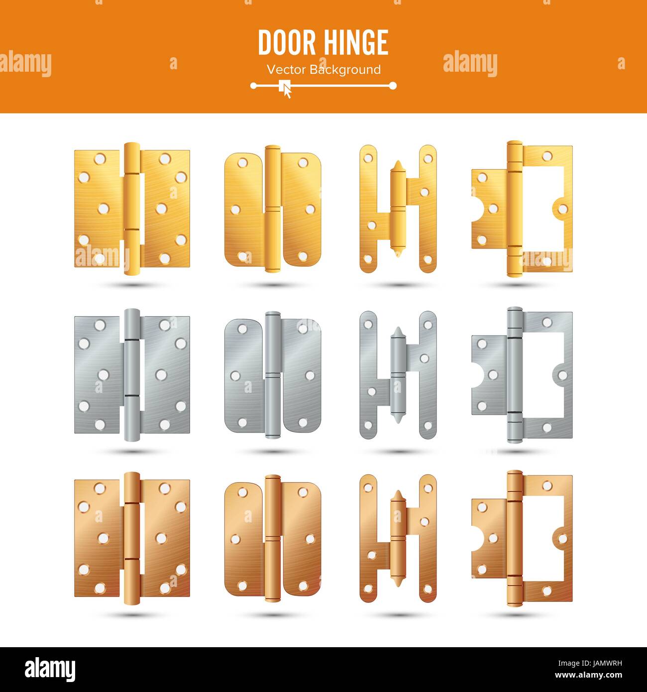 Door Hinge Vector. Set Classic And Industrial Ironmongery Isolated On ...